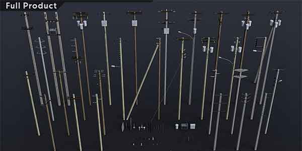 مجموعه پک بلندر 30Low Poly Utility Poles | گـــــرافیکو